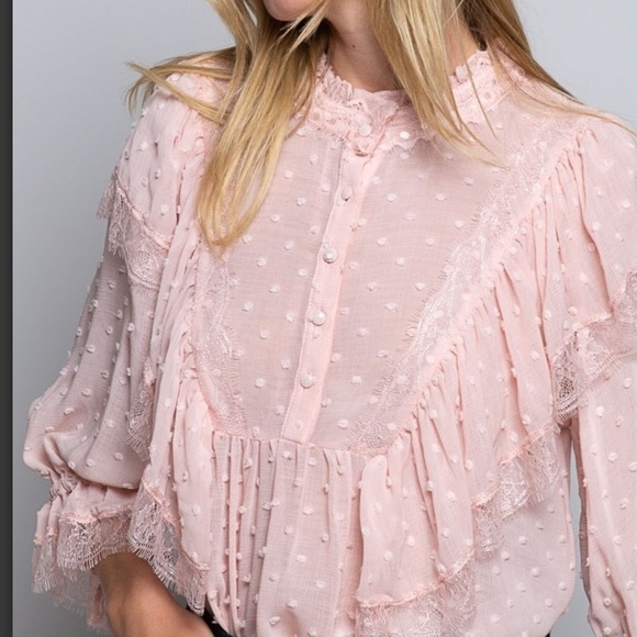 Tops | Pink Romantic Cottagecore Top With Ruffles N Lace | Poshmark